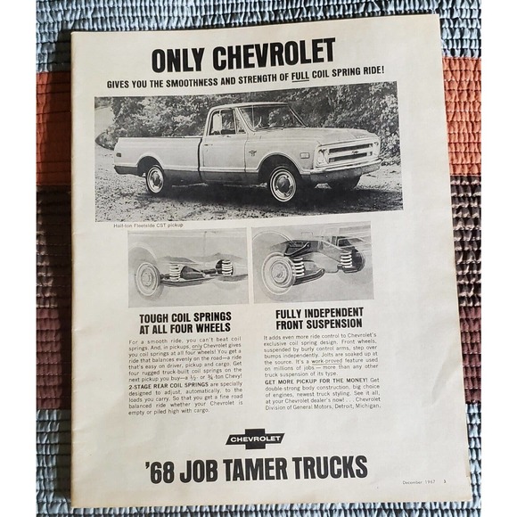 Other | 1967 Vintage Chevrolet Magazine Ad Single Pages 1 X 13 Job ...